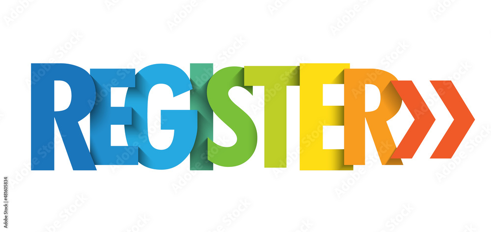 REGISTER colorful vector typography banner Stock Vector | Adobe Stock