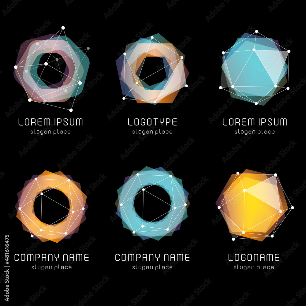 Unusual abstract geometric shapes. Vector logo set. Polygonal colorful ...