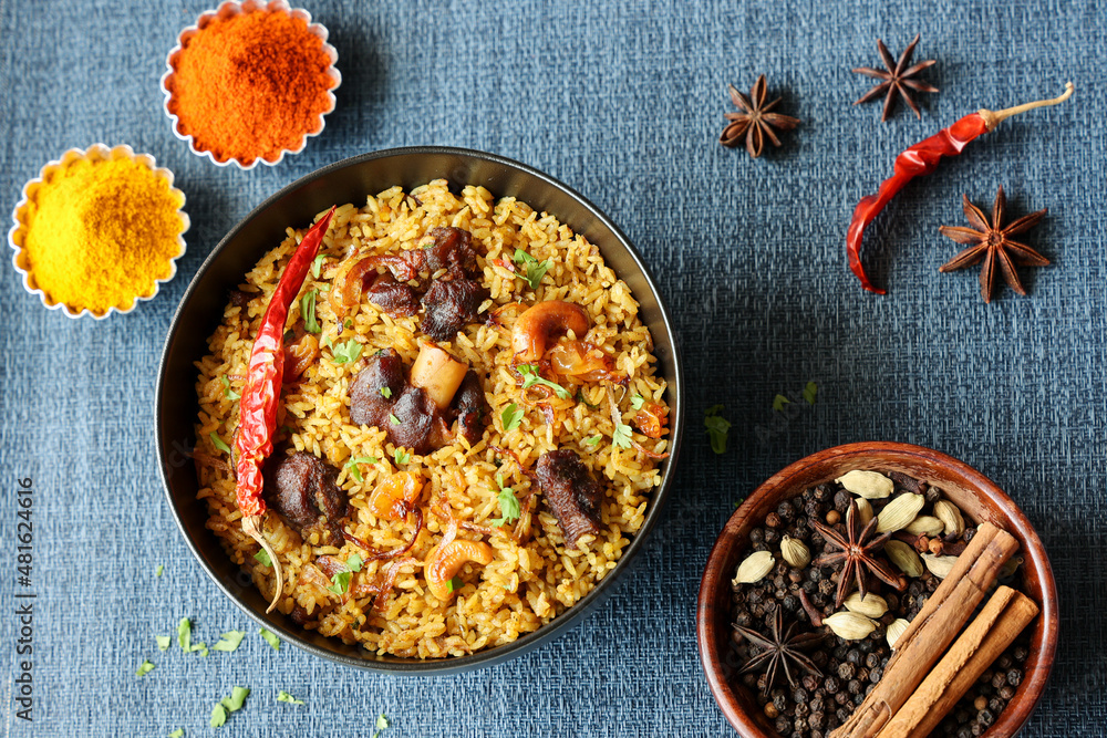 Mutton biryani Beef Biryani, Gosht or lamb biriyani Hyderabadi Dum ...