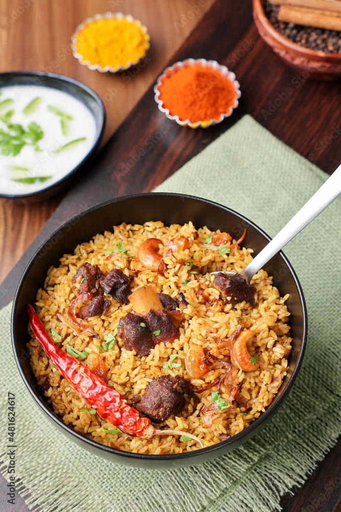 Mutton biryani Beef Biryani, Gosht or lamb biriyani Hyderabadi Dum ...