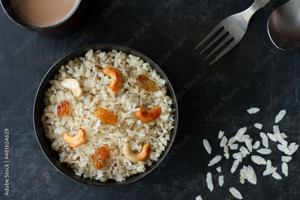 puffed rice. rice flake made by flattening rice a popular snack in ...