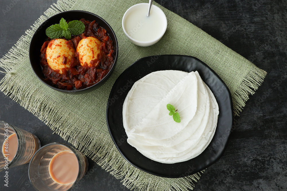 Rice Pathiri , pathir flat bread with spicy egg roast curry coconut ...