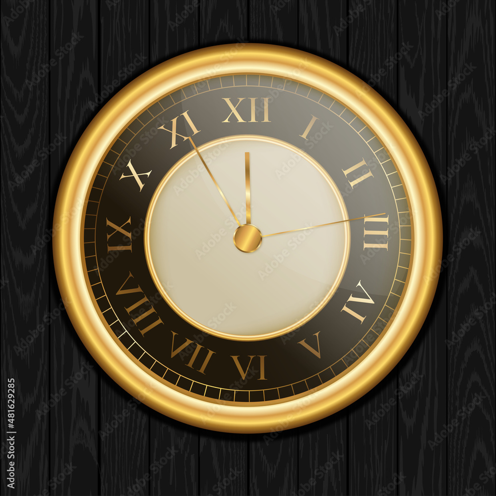 Vector black antique clock face with gold Stock Vector | Adobe Stock