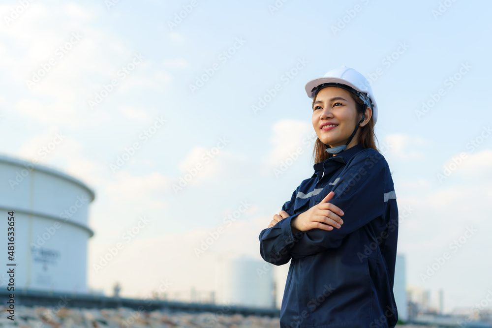 Asian woman engineer arm crossed and smile with confident looking ...