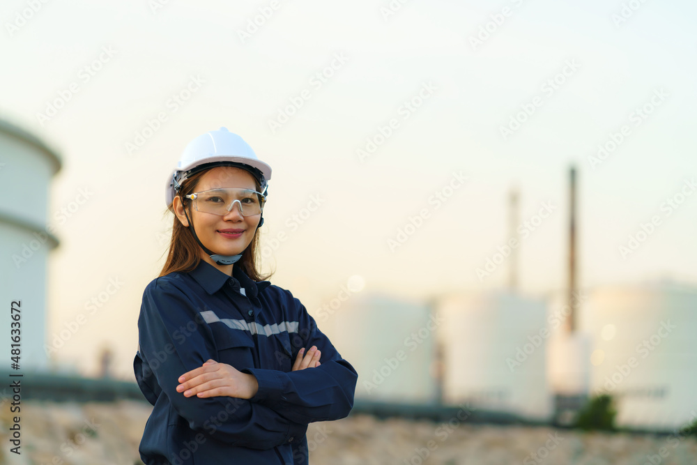 Asian woman engineer arm crossed and smile with confident looking ...