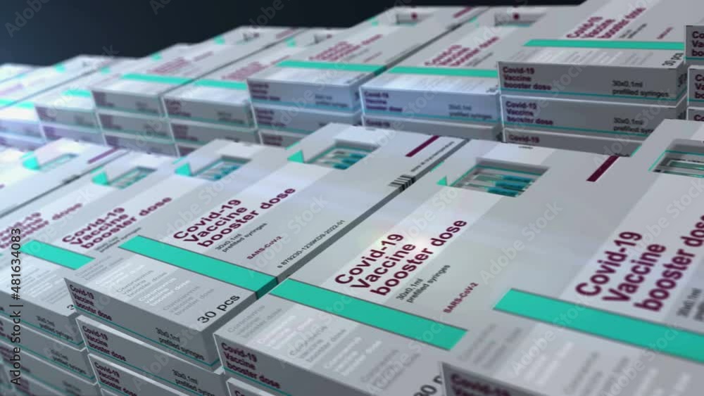 Covid-19 vaccine booster dose pack production line. Coronavirus sars ...