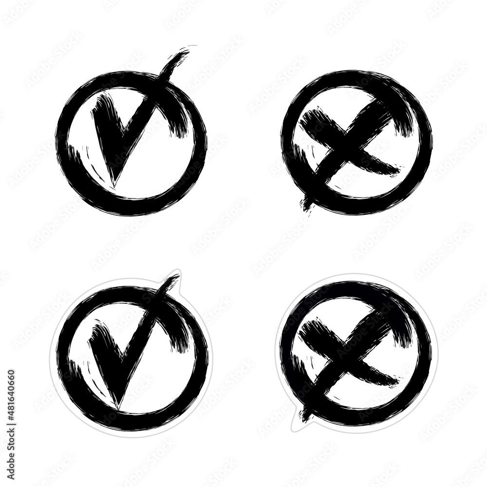 Set Of Check Mark And Cross In Round Symbol And Sticker Vote Yes Or No set-of-check-mark-and-cross-in-round-symbol-and-sticker-vote-yes-or-no