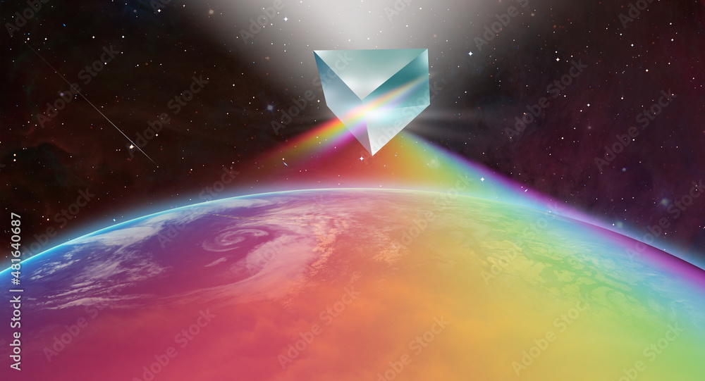 Rainbow light prism. Optical glass pyramid with visible spectrum wave ...