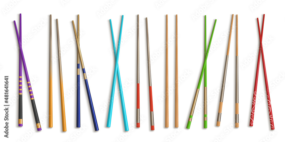 Realistic wooden chopstick designs for asian food, chinese utensils ...