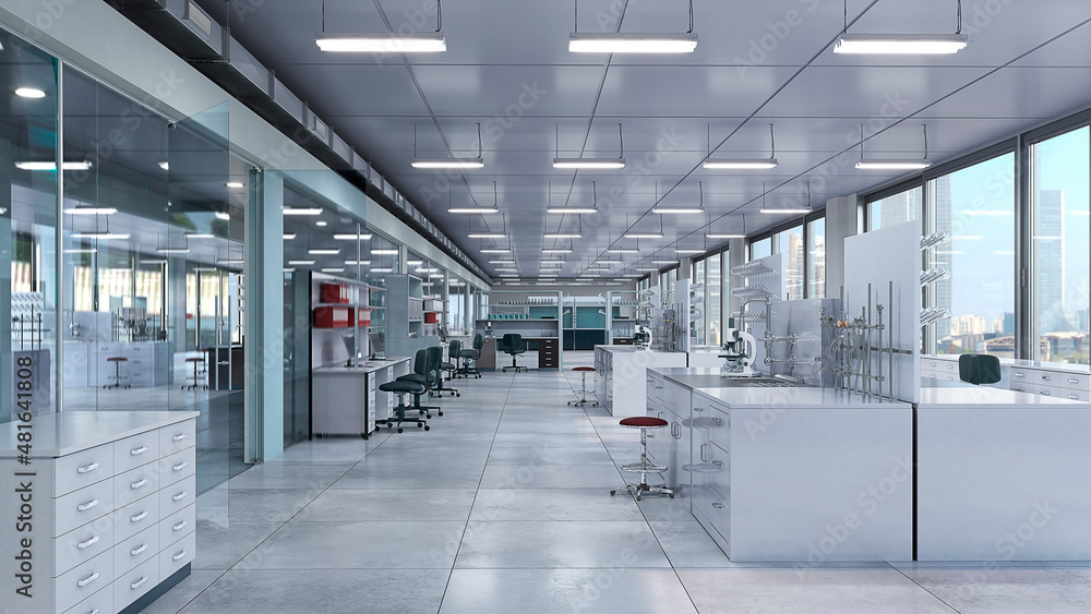 Laboratory interior with lab equipment. 3d illustration Stock ...