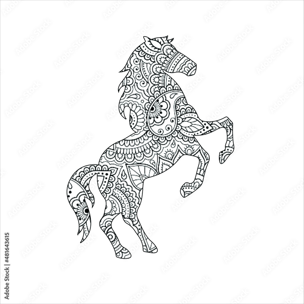 Horse. Mandala Coloring page Sketch for anti-stress adult coloring book ...