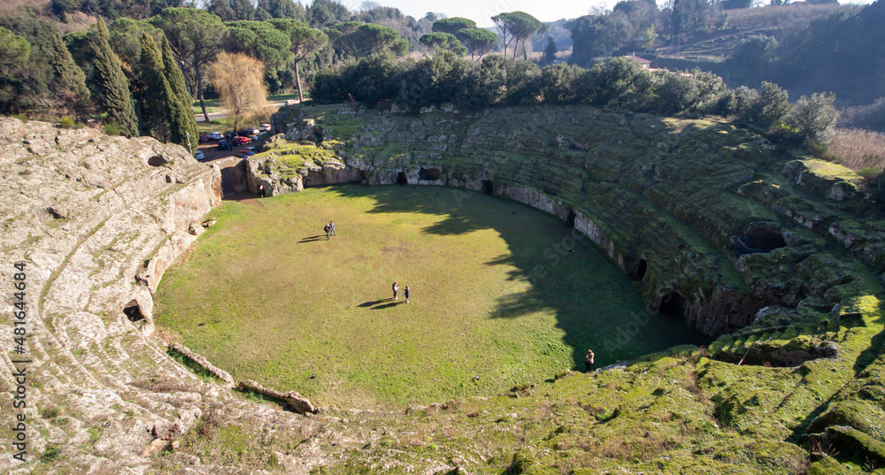 High angle view of An Amphitheatre of Sutri,Italy.It is a rare example ...