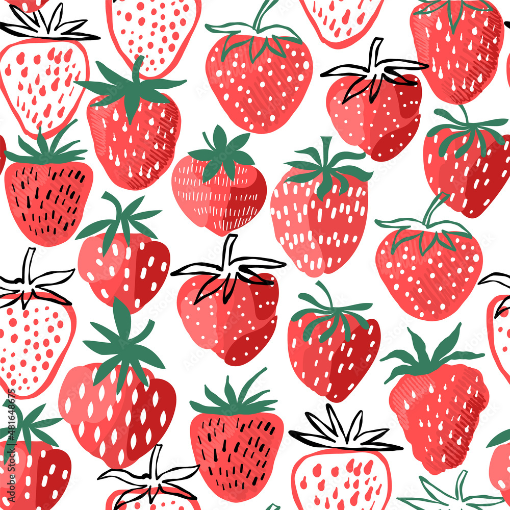 Vector strawberry seamless pattern. Fruit berry background. Fruit ...