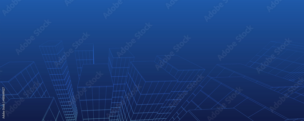 Abstract architecture background. Linear 3D illustration. Building ...