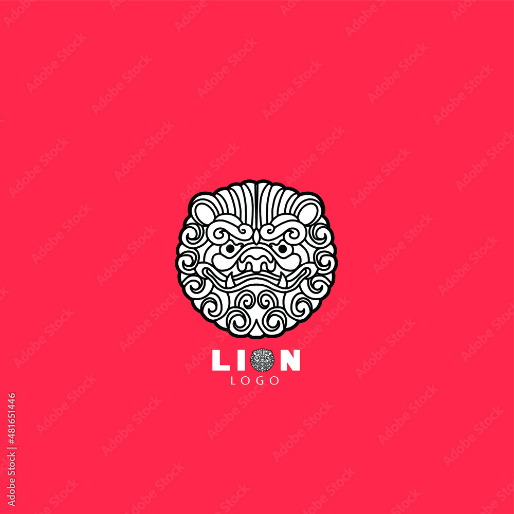 logo Chinese Lion traditional style.Lion face tattoo.Line art Stock ...