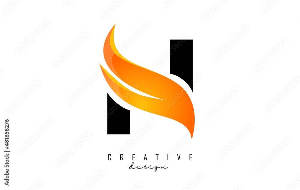 Vector illustration of abstract letter N with fire flames and Orange ...