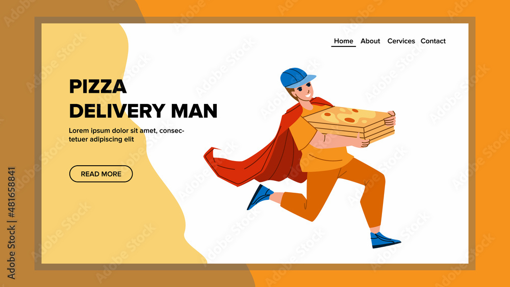 Pizza delivery man food service. courier box boy. order deliver ...