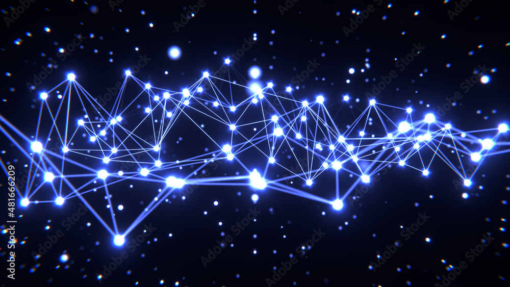 Realistic 3D illustration of the blue plexus pattern with light ...
