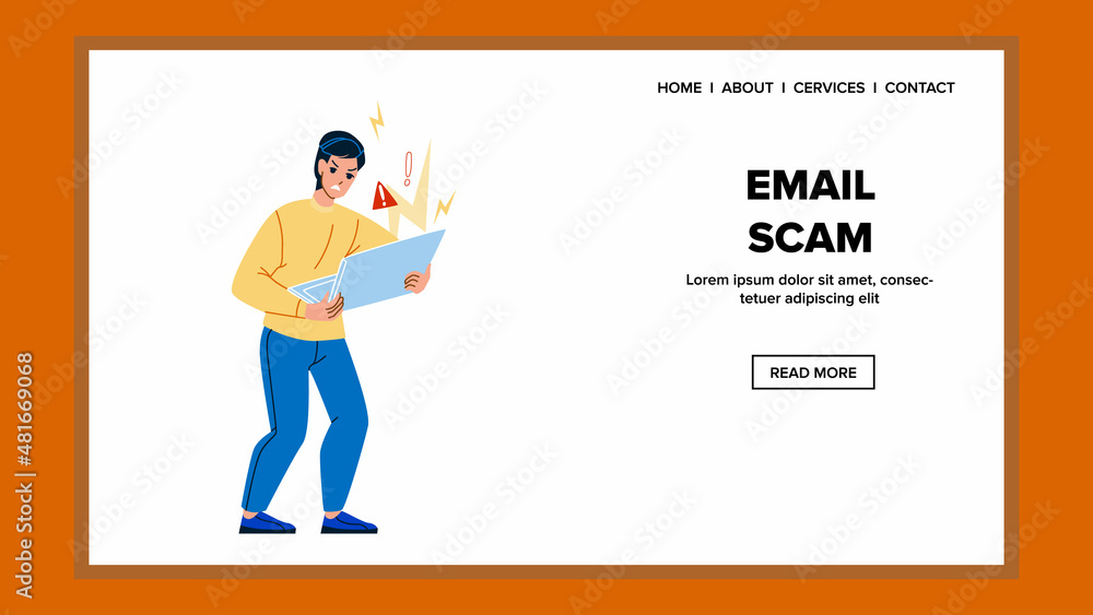 Email scam fraud. phishing alert. cyber laptop attack. computer crime ...