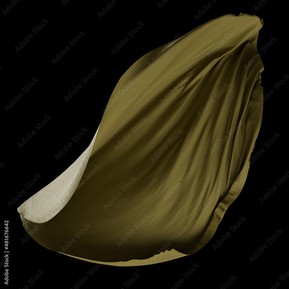 3d abstract twisted piece of textile, wavy flying cloth fabric isolated rendering. Luxury ...