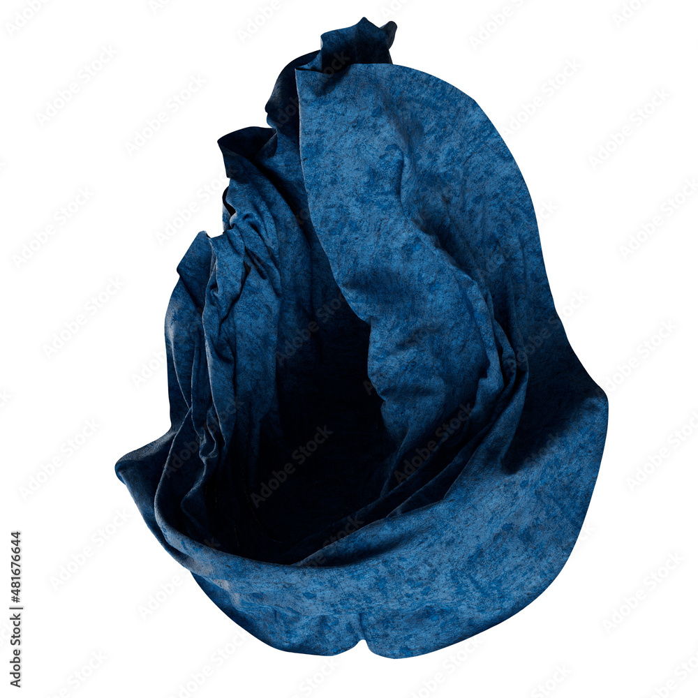 3d abstract twisted piece of textile, wavy flying cloth fabric isolated ...