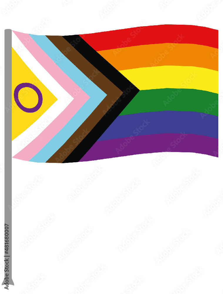 moduliert: Inter* Progress Pride Flag mit Fahnenmast und wellenförmig ...