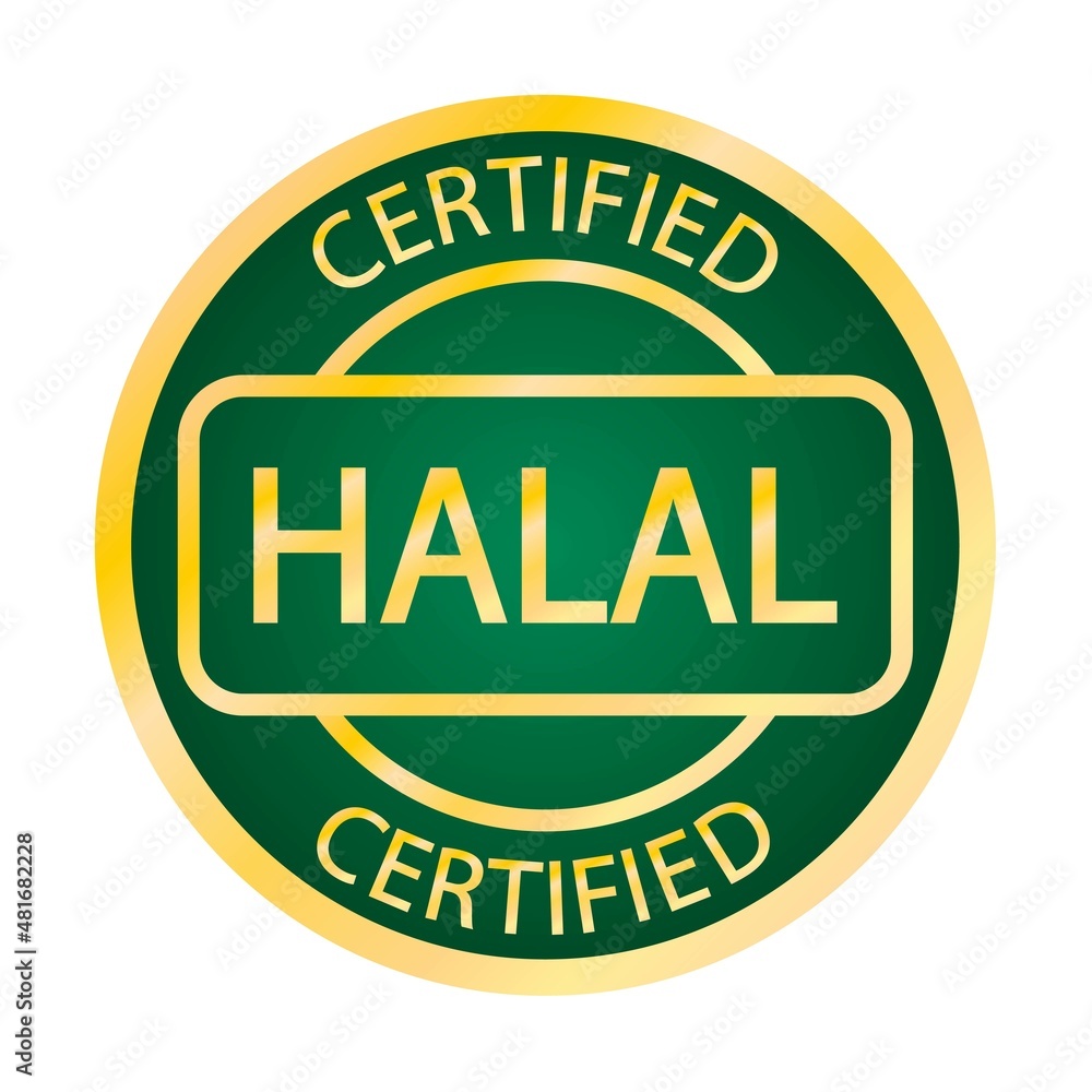 Halal food products label, badge or logo. Vector Halal sign certificate ...