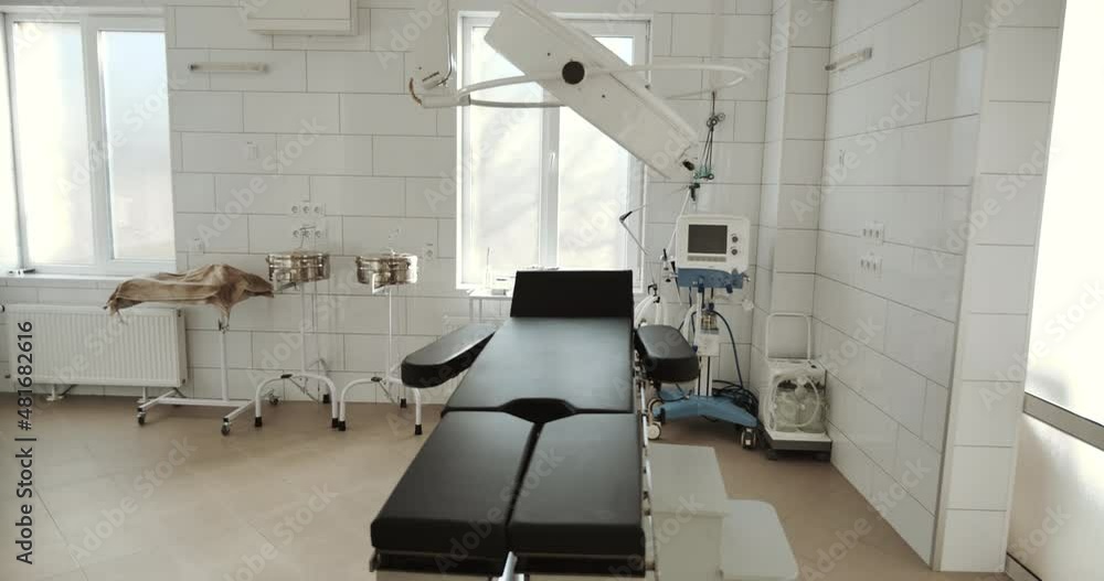 background of modern operating room in a hospital trolley. White ...