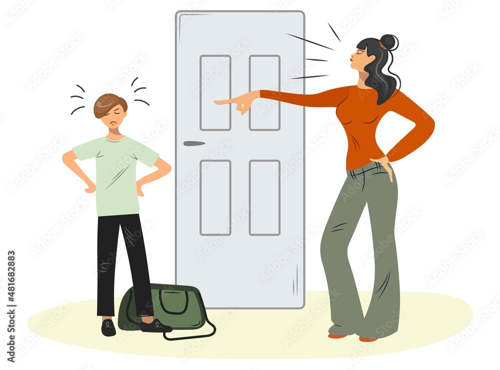 Conflict between mother and teenage son. Discord in the family. The ...