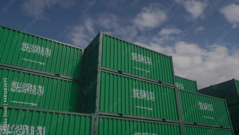 Saudi Arabia flag containers are located at the container terminal ...