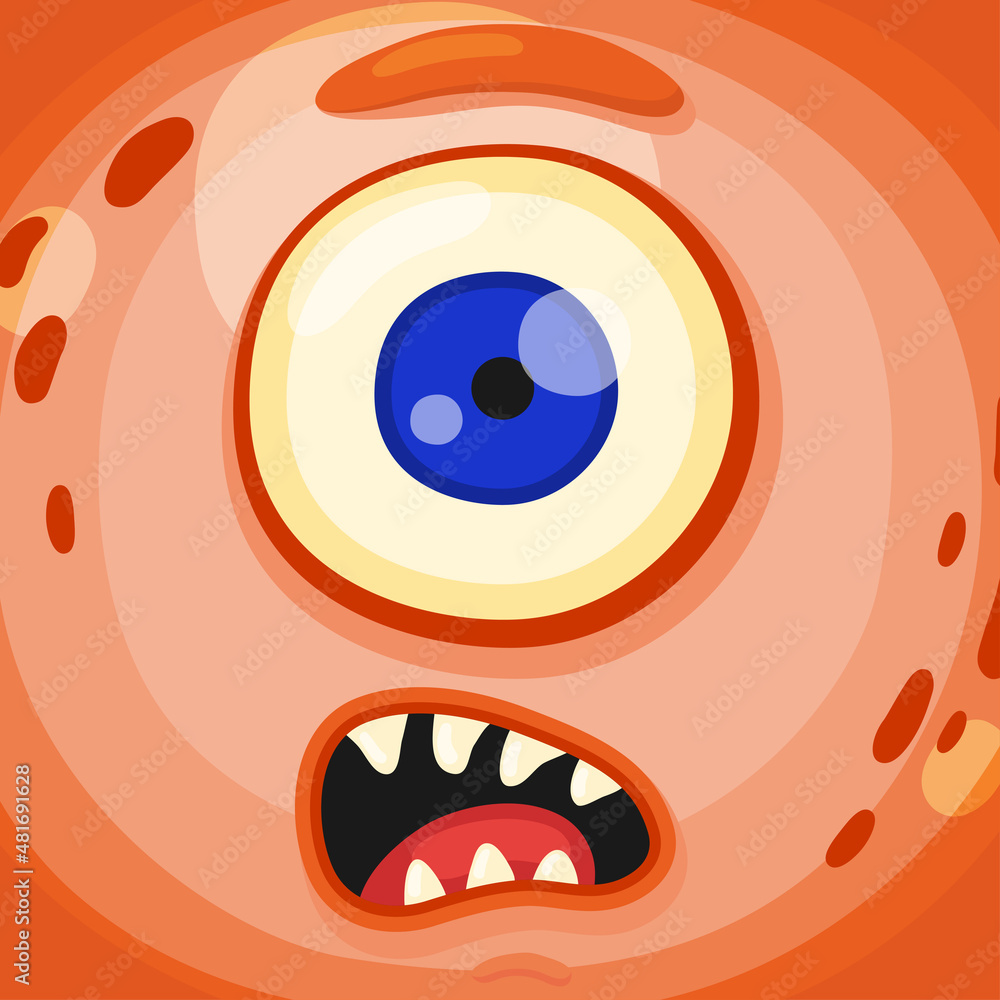 Funny cartoon monster face with crazy eyes. Cheerful face emotions ...