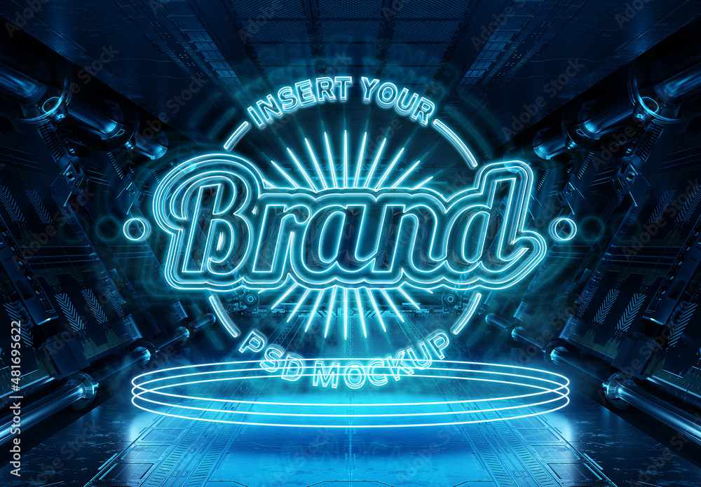 Neon Logo Mockup with Glowing Hologram Effect Stock Template | Adobe Stock