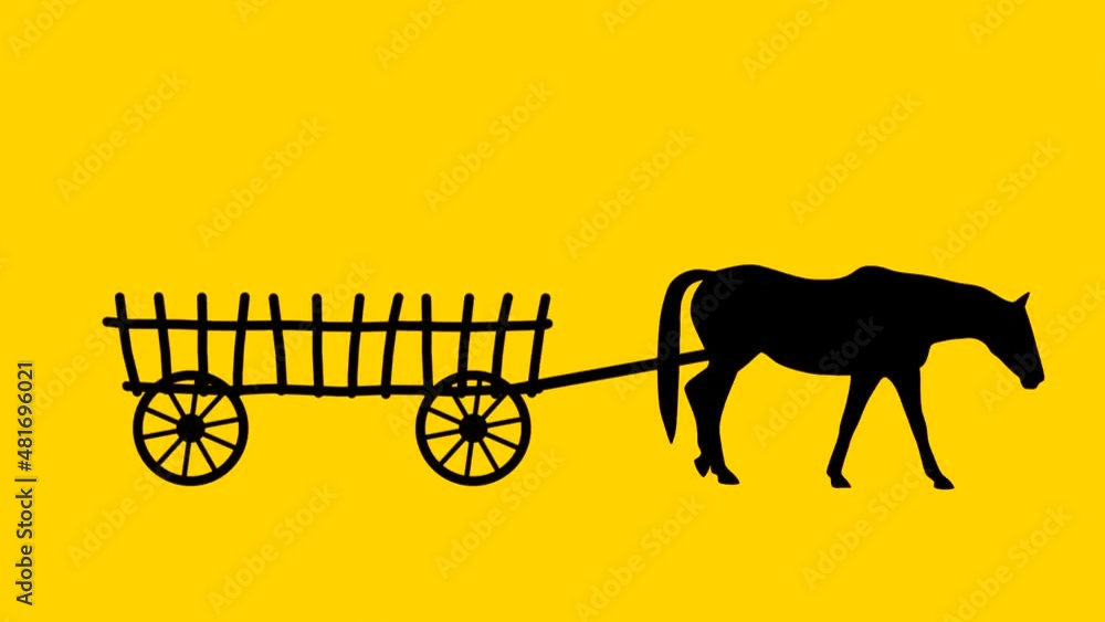 A horse pulling a cart, animation on the yellow background Stock Video ...