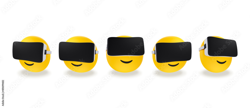 Emojis wearing virtual reality headset, metaverse gaming concept 3D ...