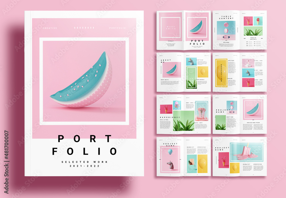 Pink Portfolio Layout Stock Template | Adobe Stock