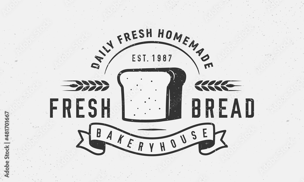 Fresh Bread, Bakery logo. Bakery trendy logo with tost bread and ribbon ...