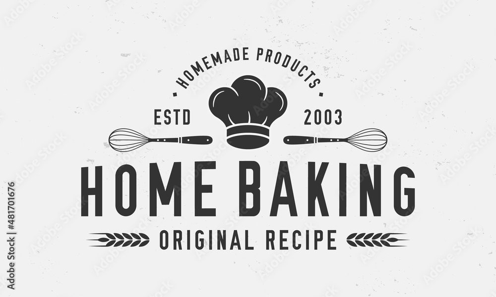 Home baking vintage logo. Bakery poster, logo template. Chef's hat ...