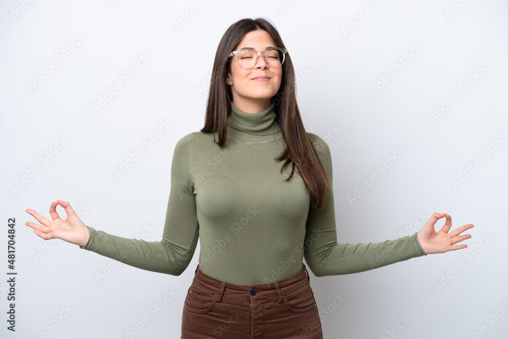 Young Brazilian woman isolated on white background in zen pose Stock ...