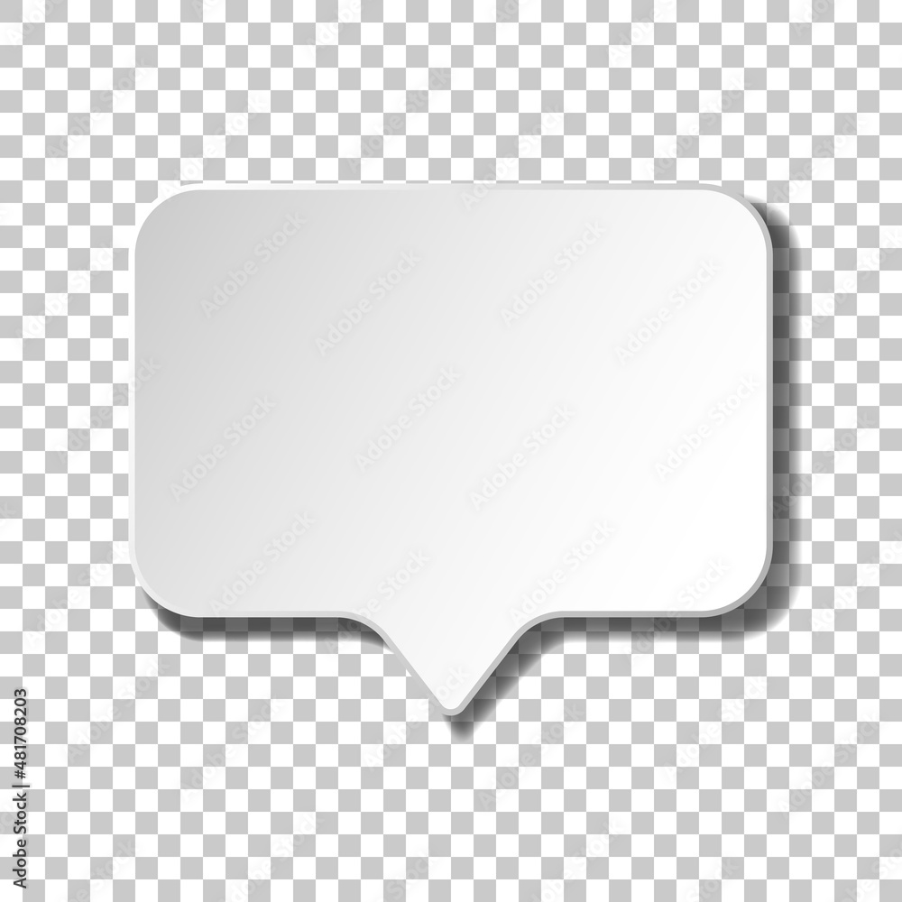 Vector speech bubble. White volume square with shadow underneath on ...