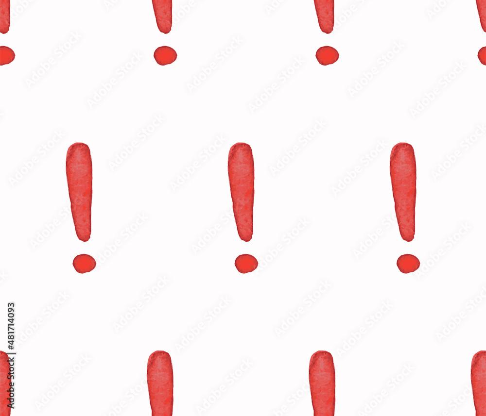 Vector seamless pattern with watercolor red exclamation marks on white ...