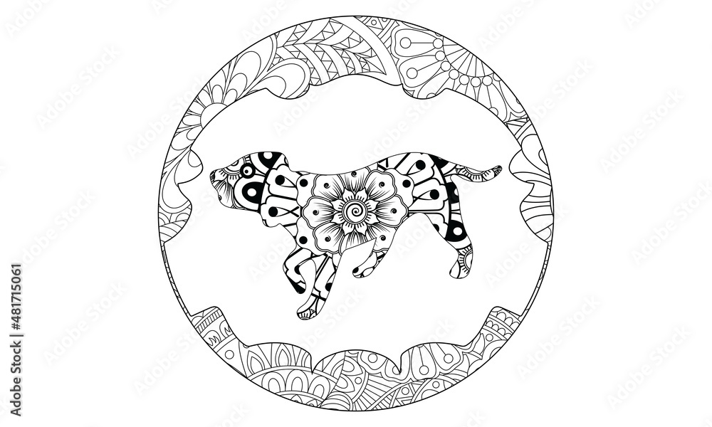 Dog pattern. Illustration of dogs. Mandala with an animal. Dogs in a ...