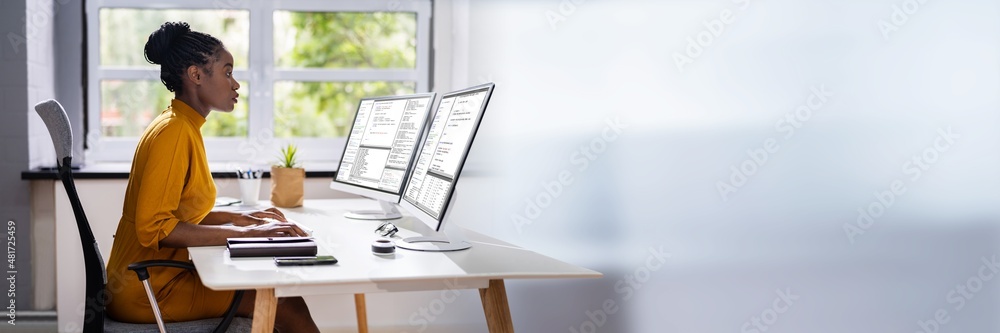 African American Woman Programmer. Girl Coding Stock Photo | Adobe Stock