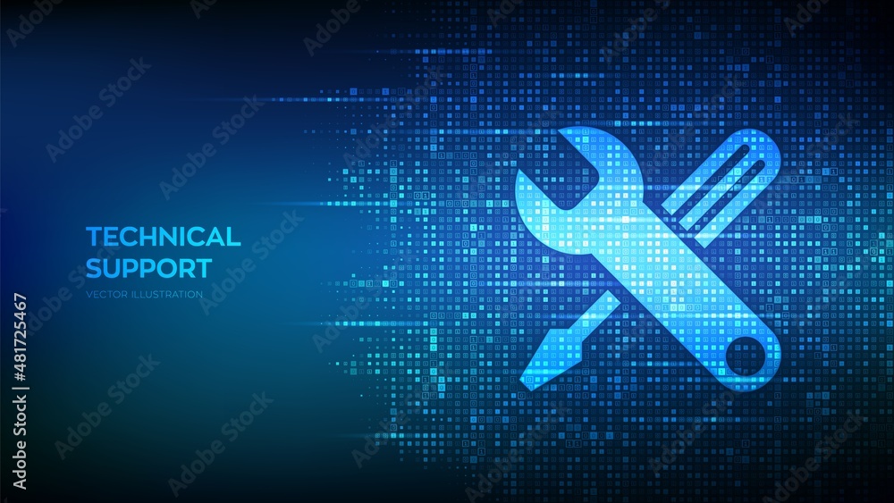 Technical support icon made with binary code. Customer help. Online ...