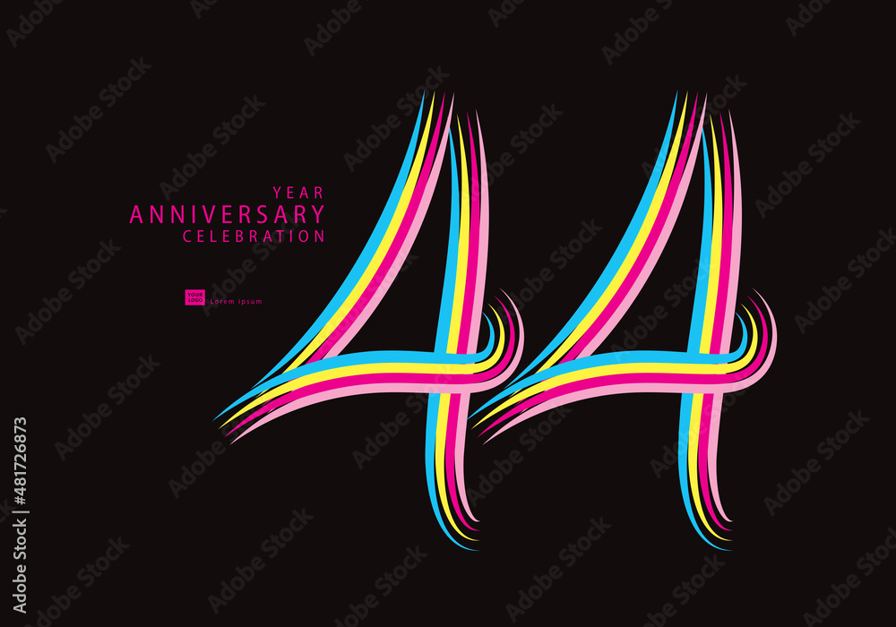 44 years anniversary celebration logotype colorful line vector, 44th ...