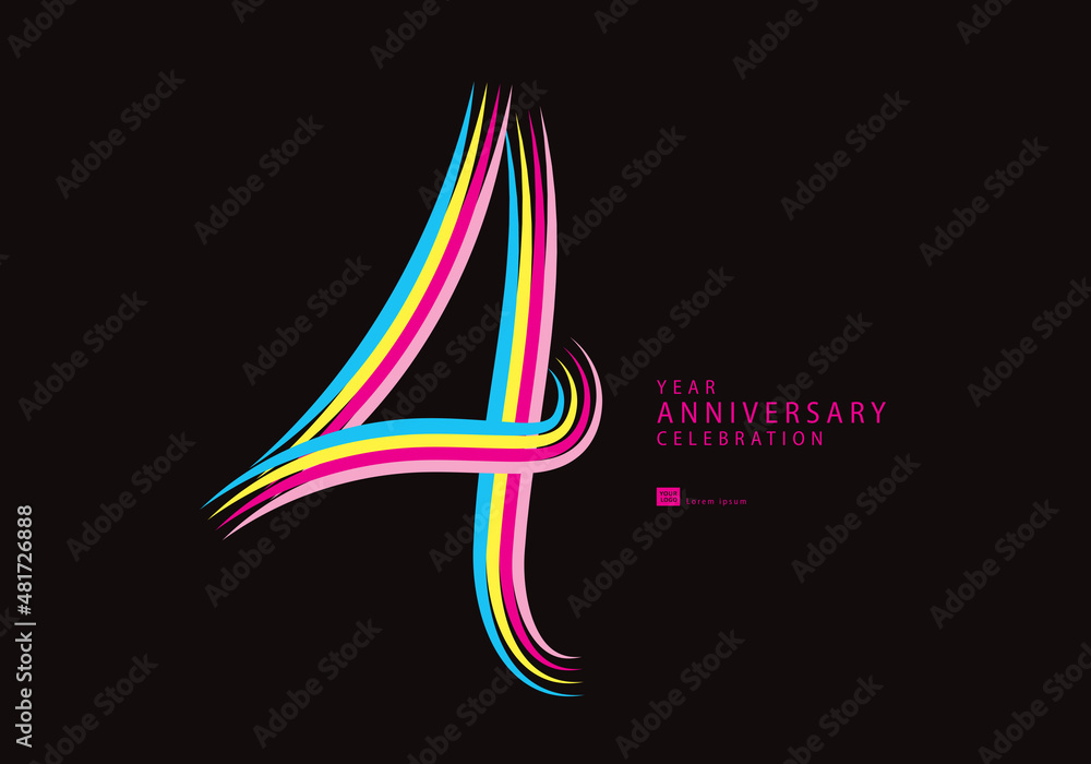 4 years anniversary celebration logotype colorful line vector, 4th ...