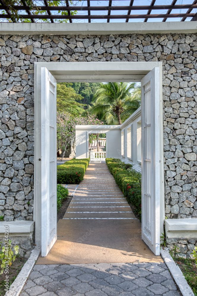 square pathway door frame in the garden Stock Photo | Adobe Stock