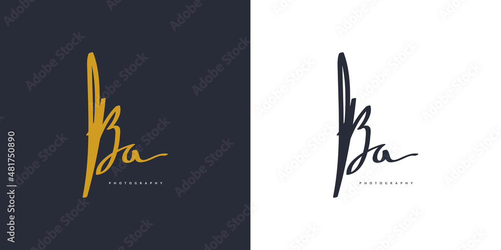 Initial B and A Logo Design with Handwriting Style. BA Signature Logo ...
