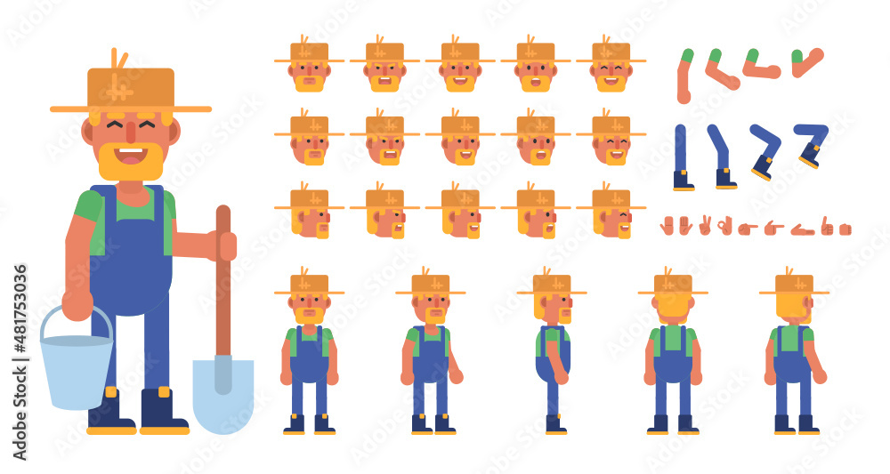 Creation kit of a farmer, old man. Modern vector illustration. Create ...