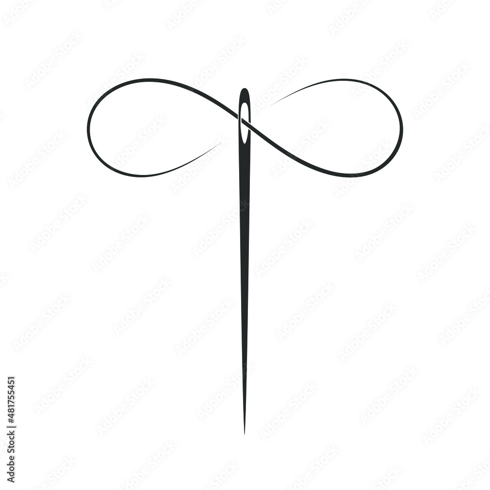 Needle graphic icon. Sign sewing needle with thread isolated on white ...