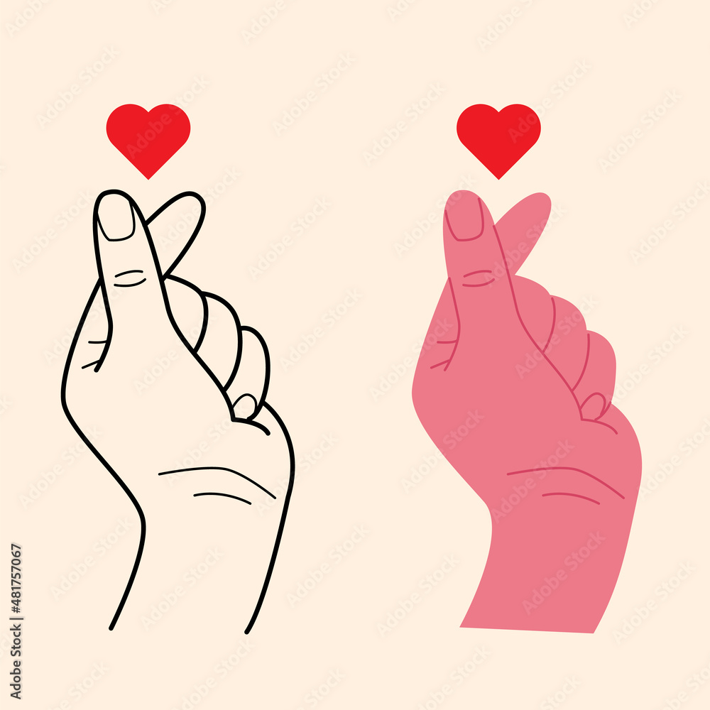 Hand making mini heart symbol icon, logo set, vector illustration ...